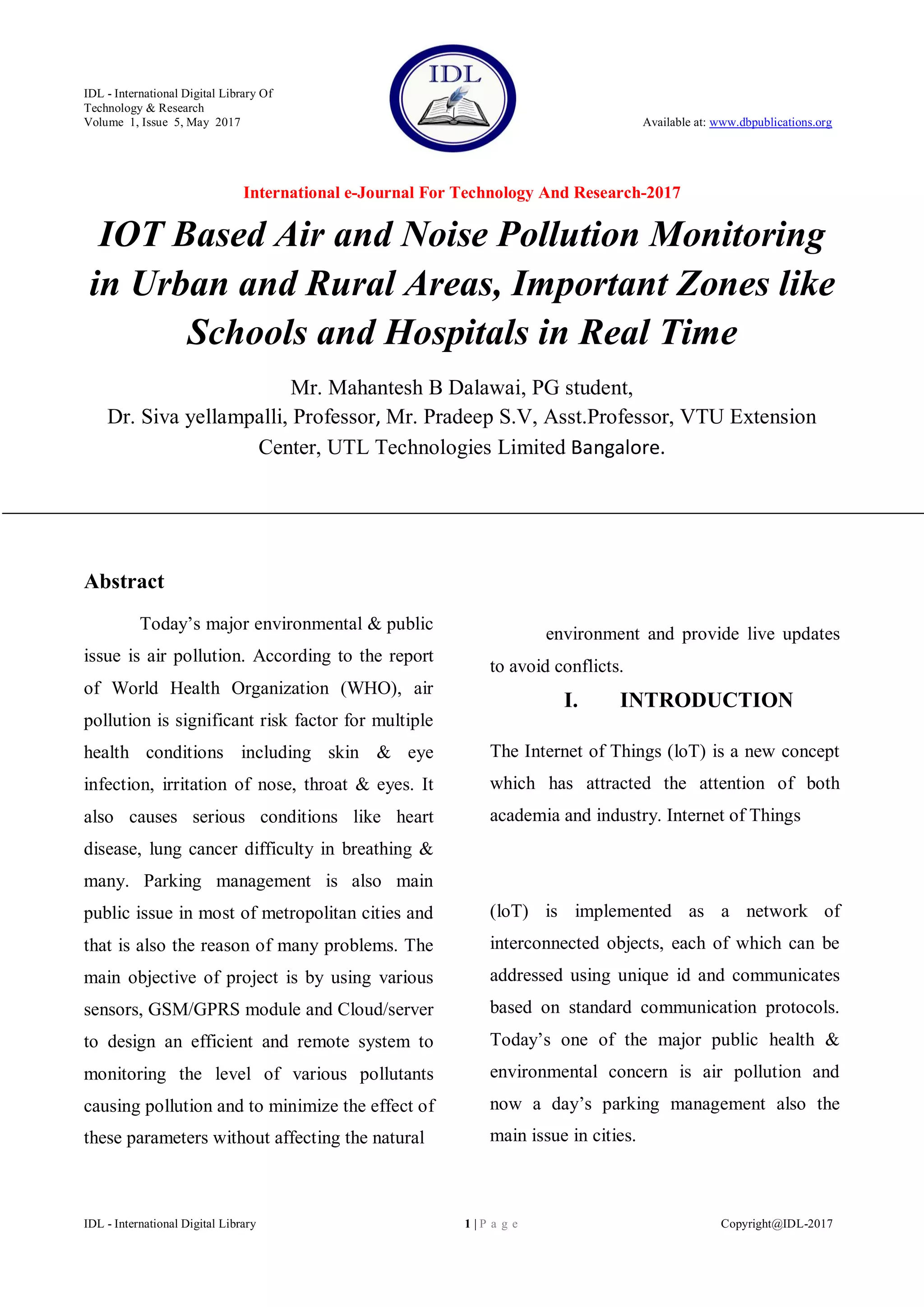 IOT Based Air and Noise Pollution Monitoring in Urban and Rural Areas ...