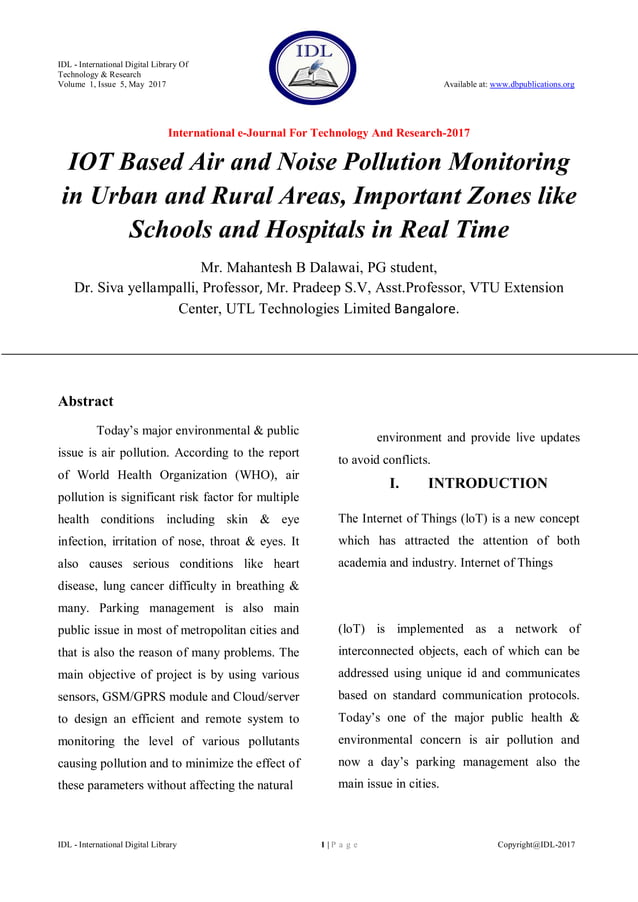 IOT Based Air and Noise Pollution Monitoring in Urban and Rural Areas, Important Zones like ...