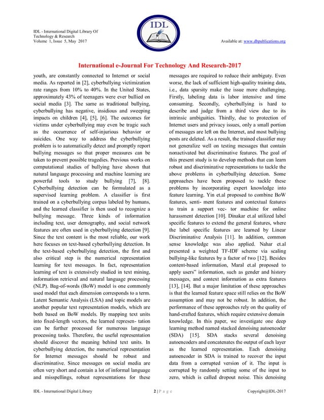 Cyber bullying Detection based on Semantic-Enhanced Marginalized Denoising Auto-Encoder | PDF