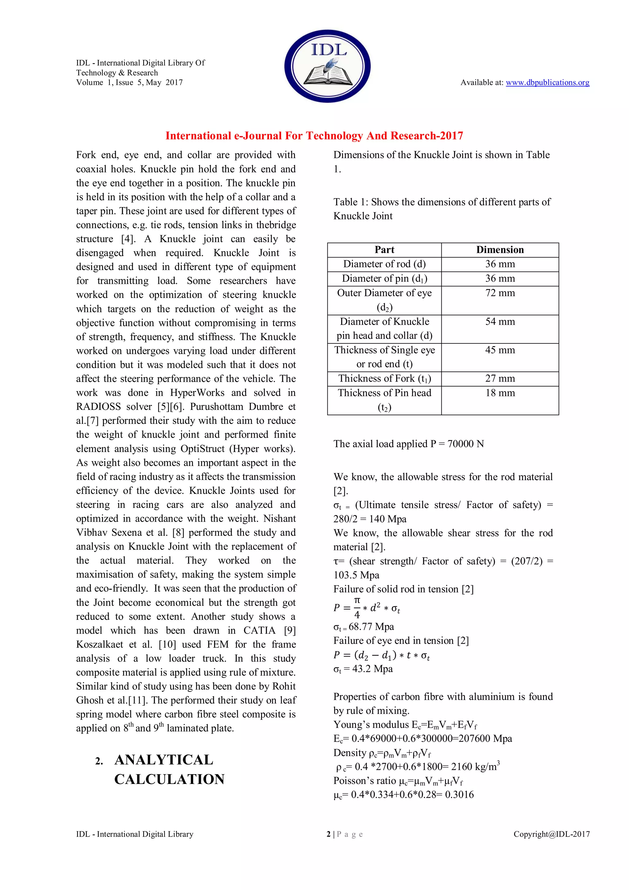 Numerical Simulation Of Knuckle Joint Using Finite Element Method A