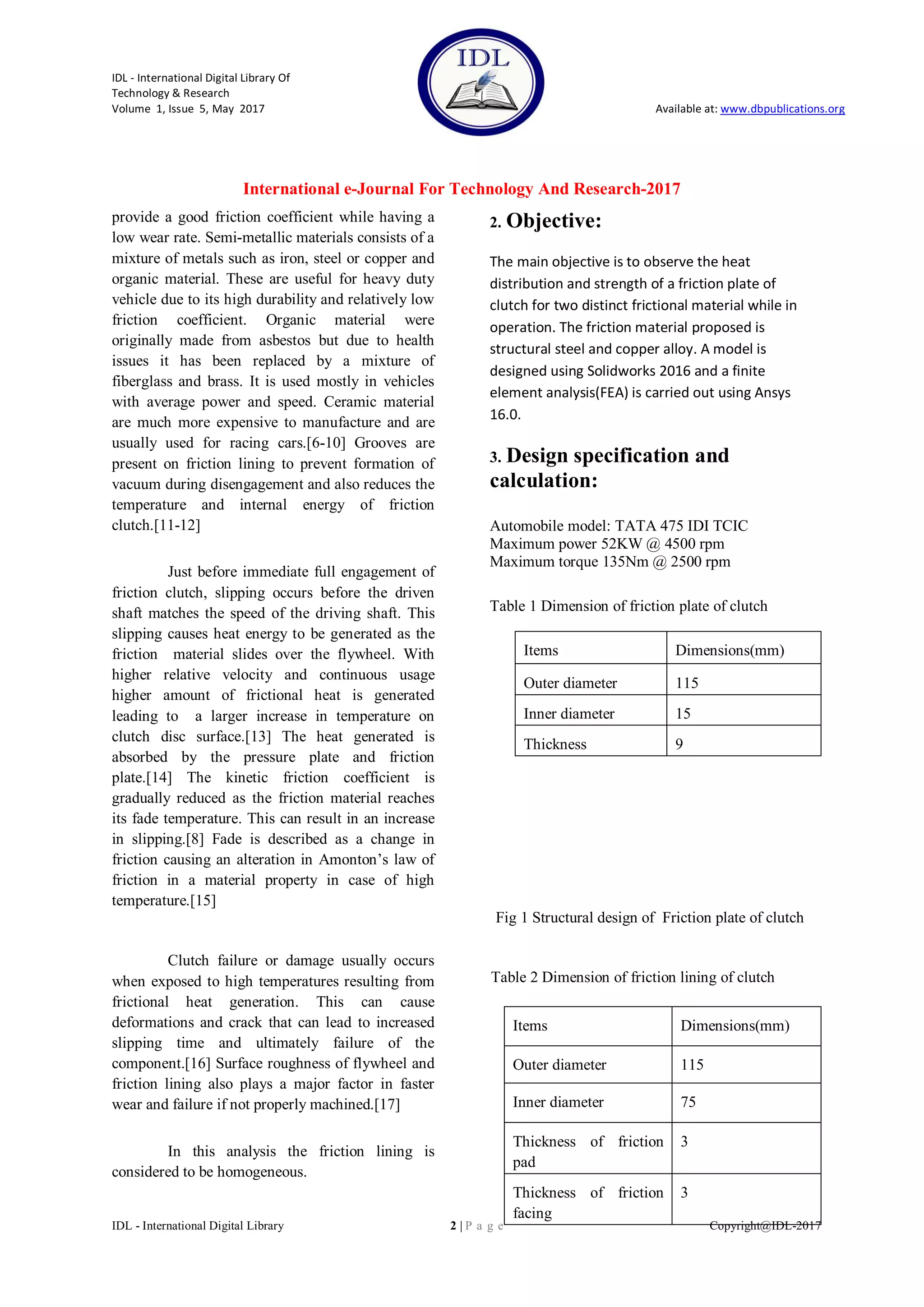 Structural And Thermal Analysis Of A Single Plate Dry Friction Clutch Using Finite Element