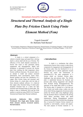 Structural and Thermal Analysis of a Single Plate Dry Friction Clutch ...