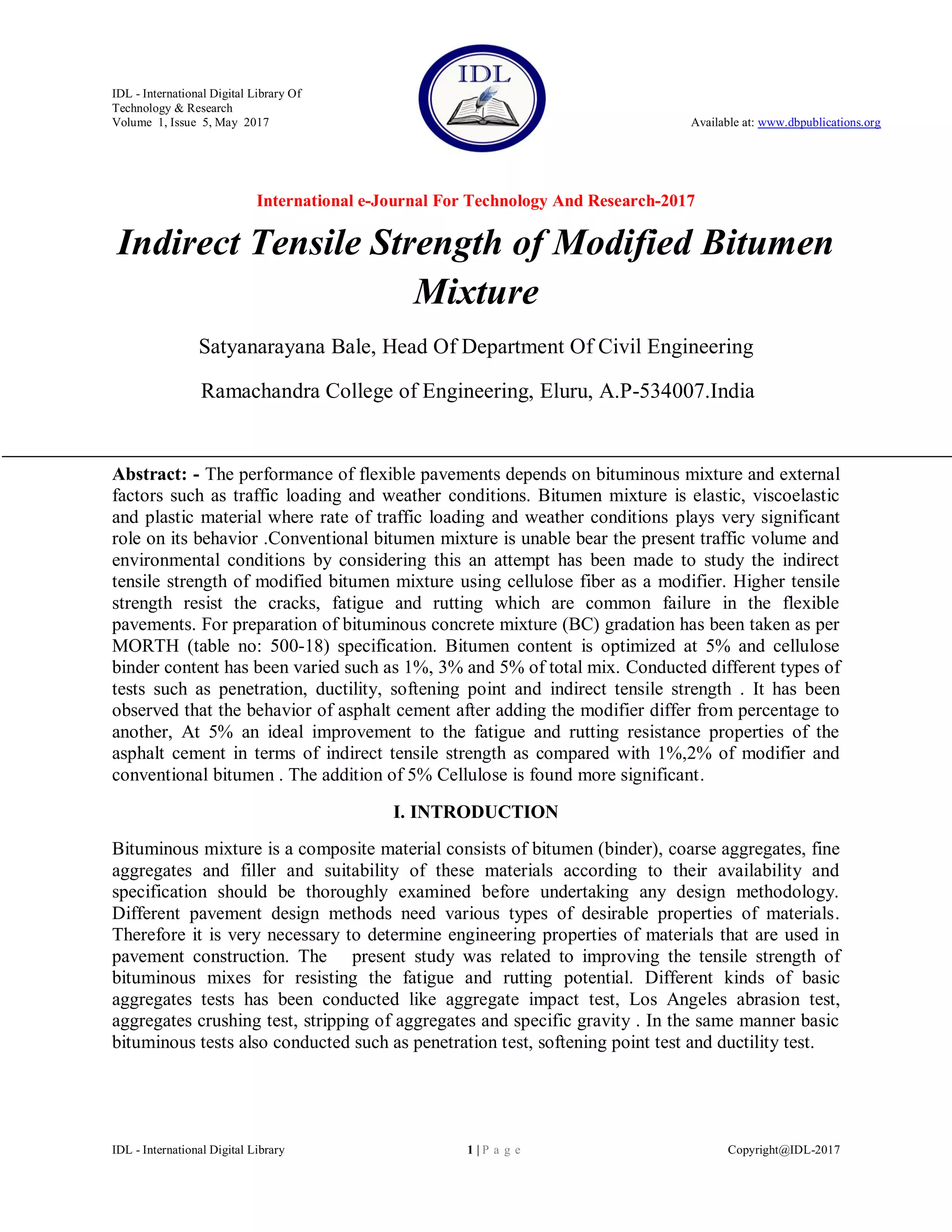 Indirect Tensile Strength of Modified Bitumen Mixture | PDF | Civil ...