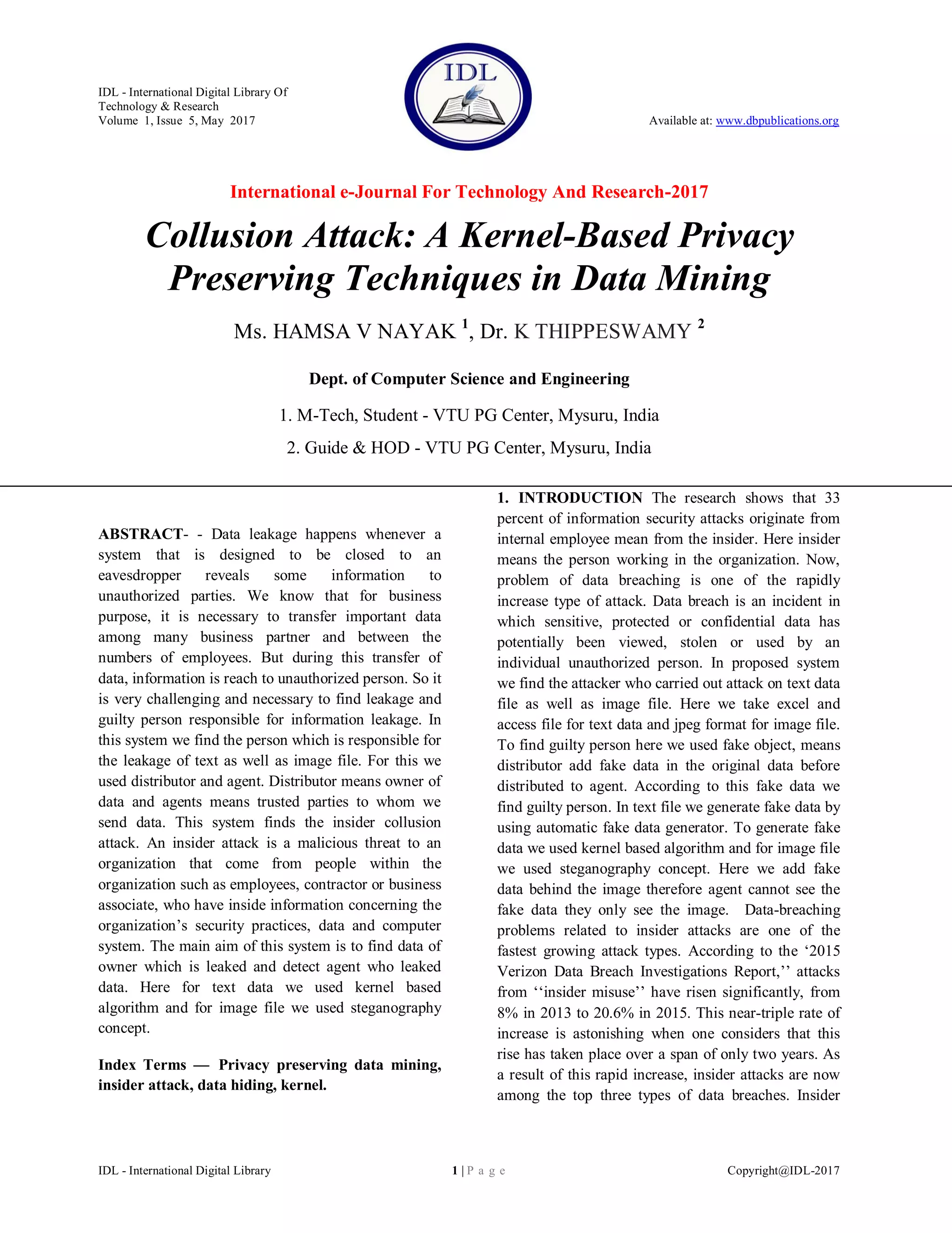 Collusion Attack: A Kernel-Based Privacy Preserving Techniques in Data Mining | PDF | Databases ...