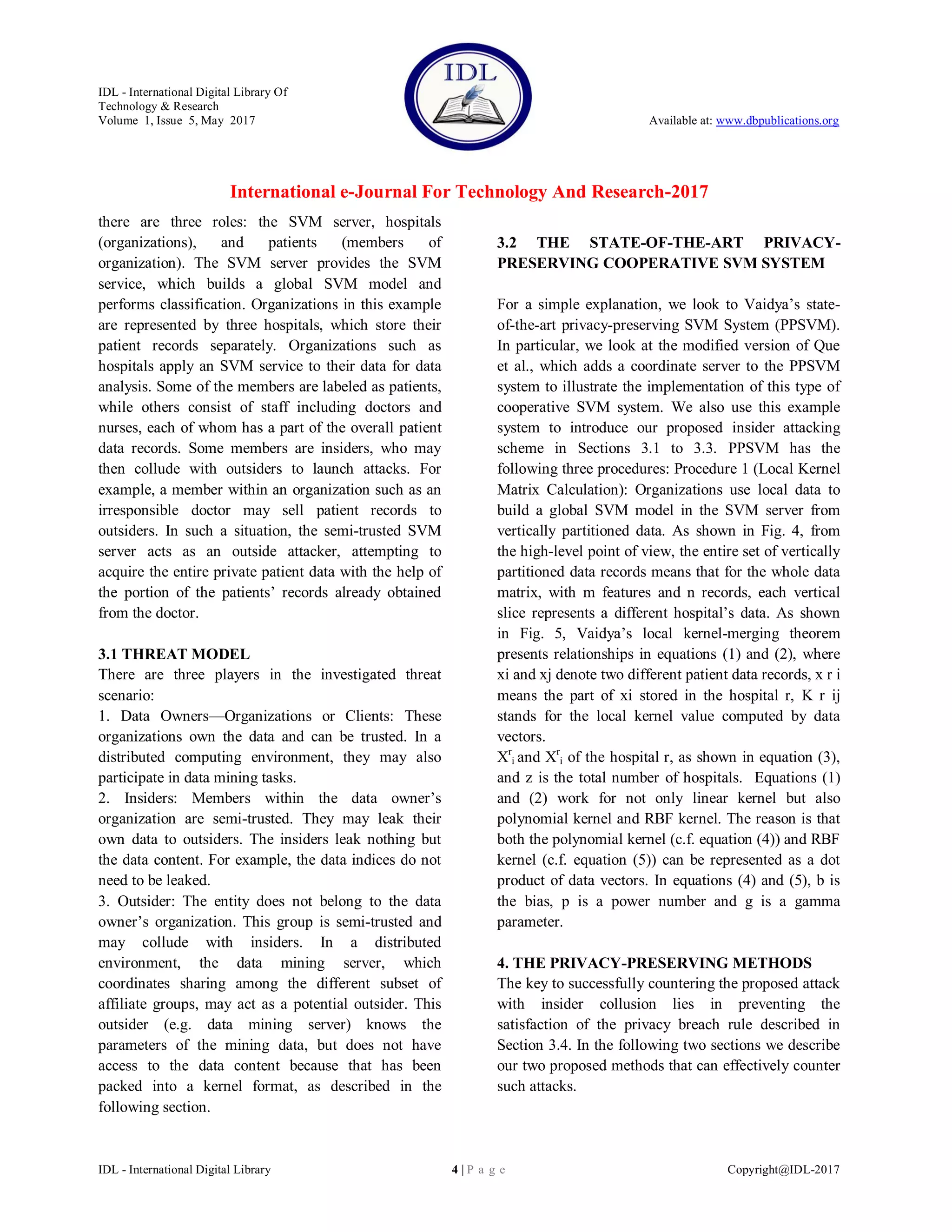 Collusion Attack: A Kernel-Based Privacy Preserving Techniques in Data Mining | PDF | Databases ...