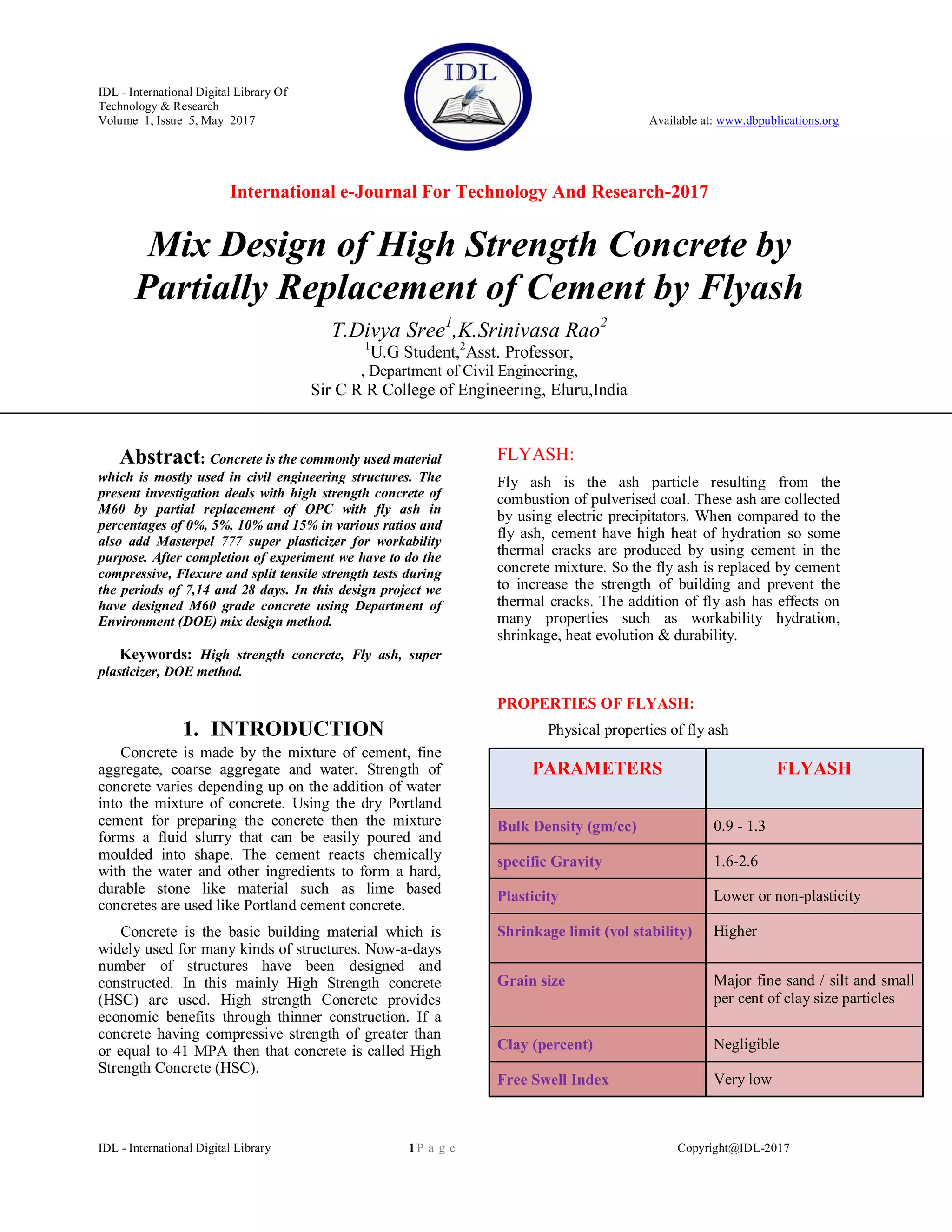Mix Design of High Strength Concrete by Partially Replacement of Cement by Flyash | PDF