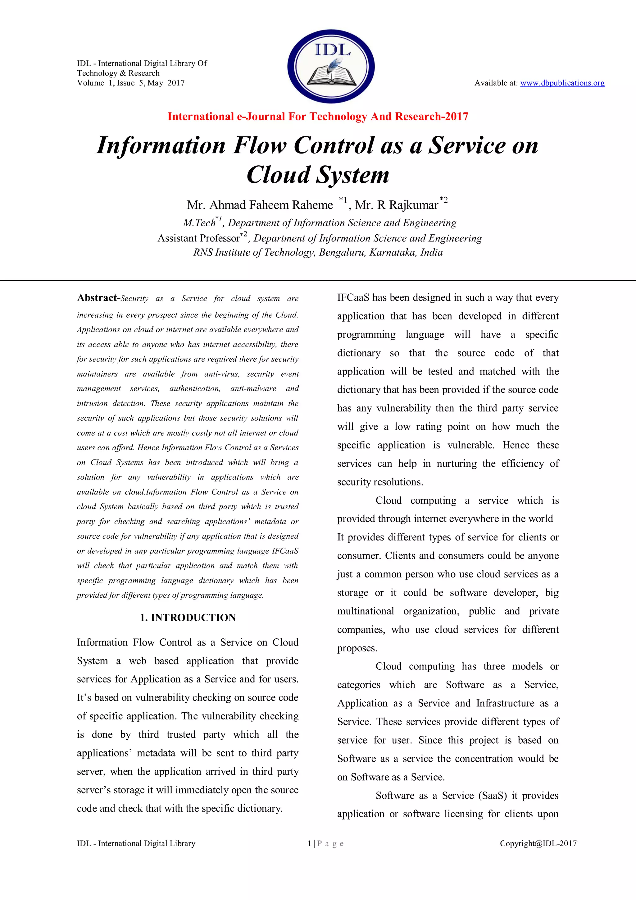 Information Flow Control as a Service on Cloud System | PDF