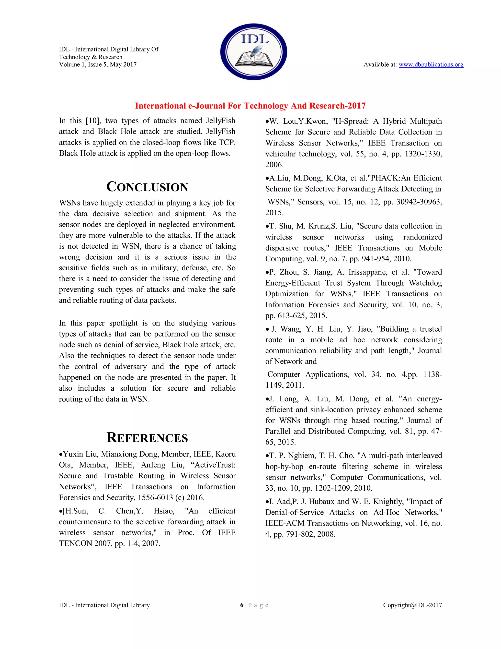 Secure And Reliable Data Routing In Wireless Sensor Network Pdf