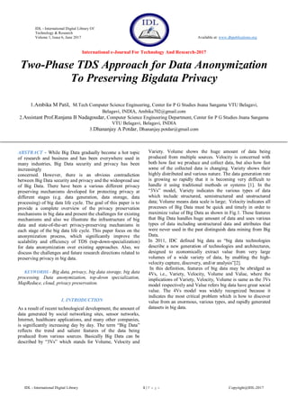 Two-Phase TDS Approach for Data Anonymization To Preserving Bigdata Privacy | PDF | Databases ...