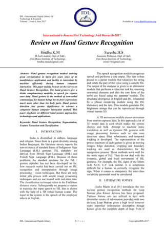 Review on Hand Gesture Recognition | PDF