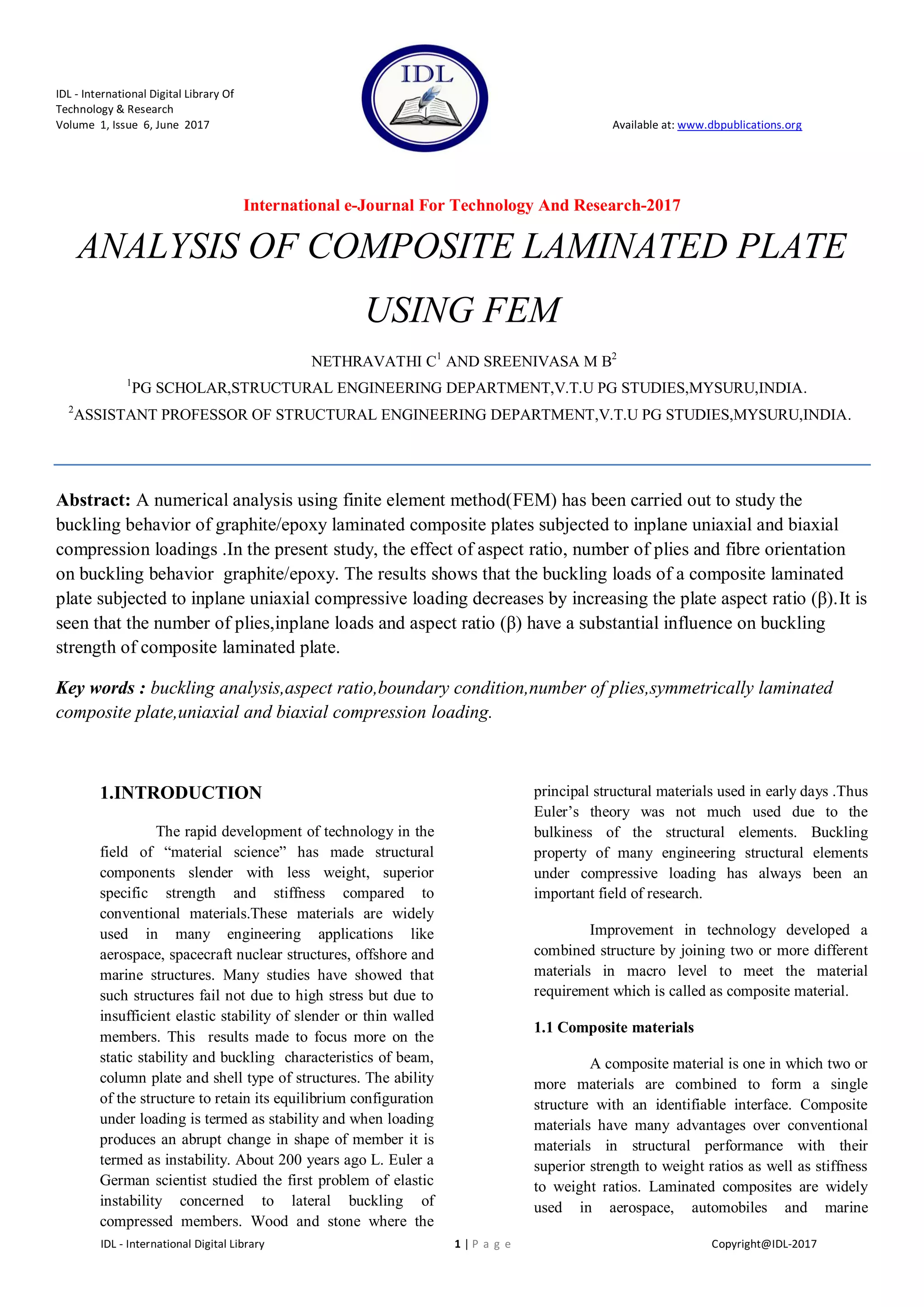 ANALYSIS OF COMPOSITE LAMINATED PLATE USING FEM | PDF