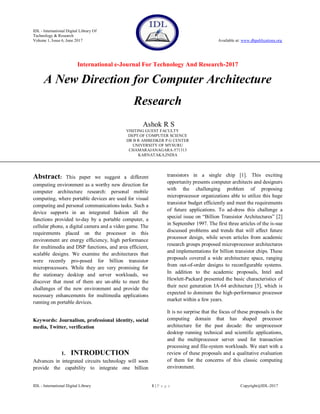A New Direction for Computer Architecture Research | PDF
