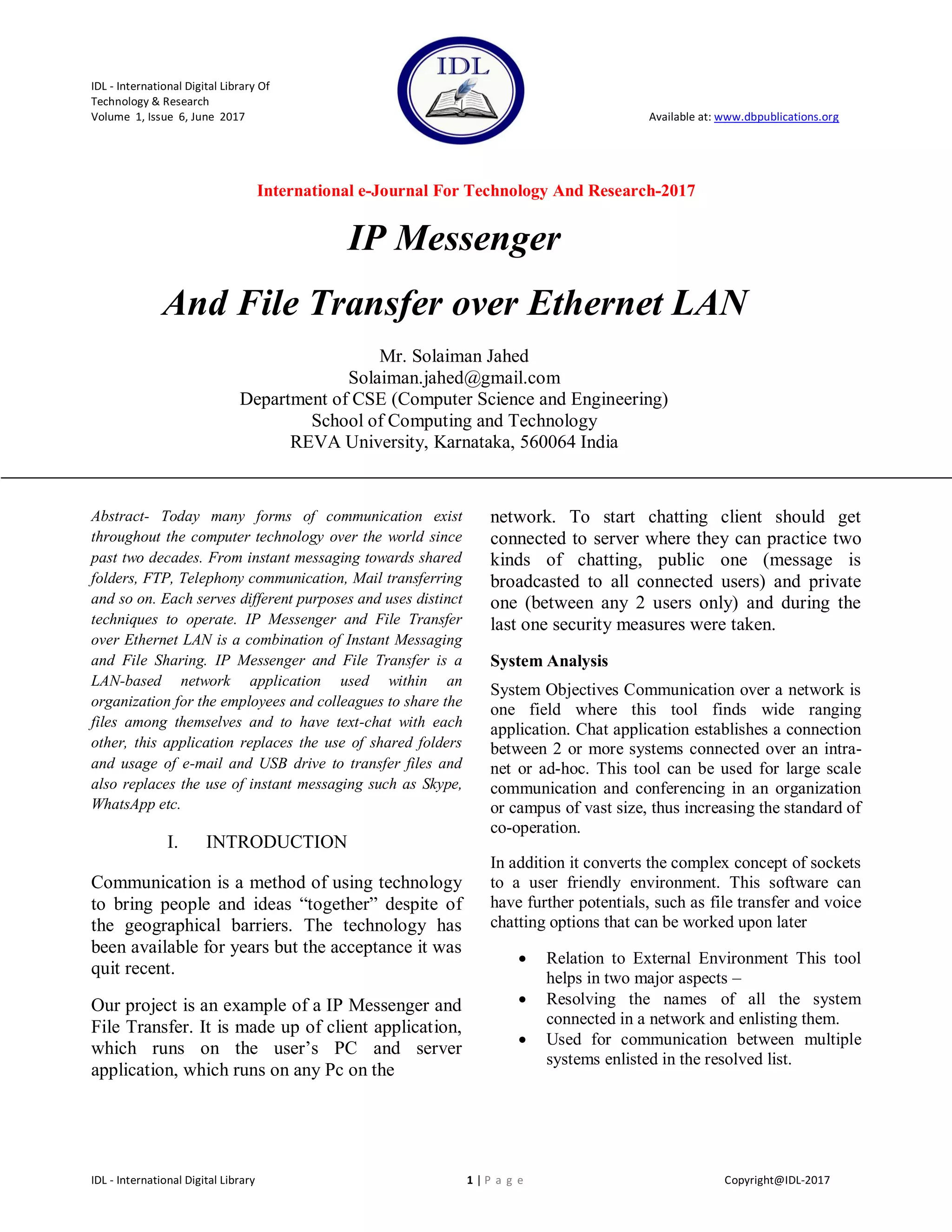 IP Messenger And File Transfer over Ethernet LAN | PDF