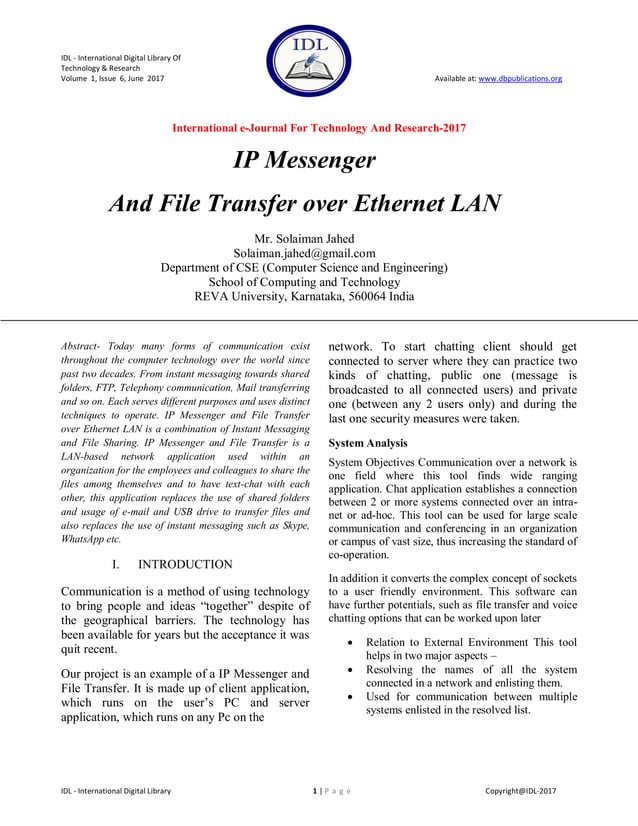 IP Messenger And File Transfer over Ethernet LAN | PDF | Internet ...