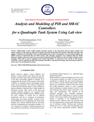 Analysis and Modeling of PID and MRAC Controllers for a Quadruple Tank System Using Lab view ...