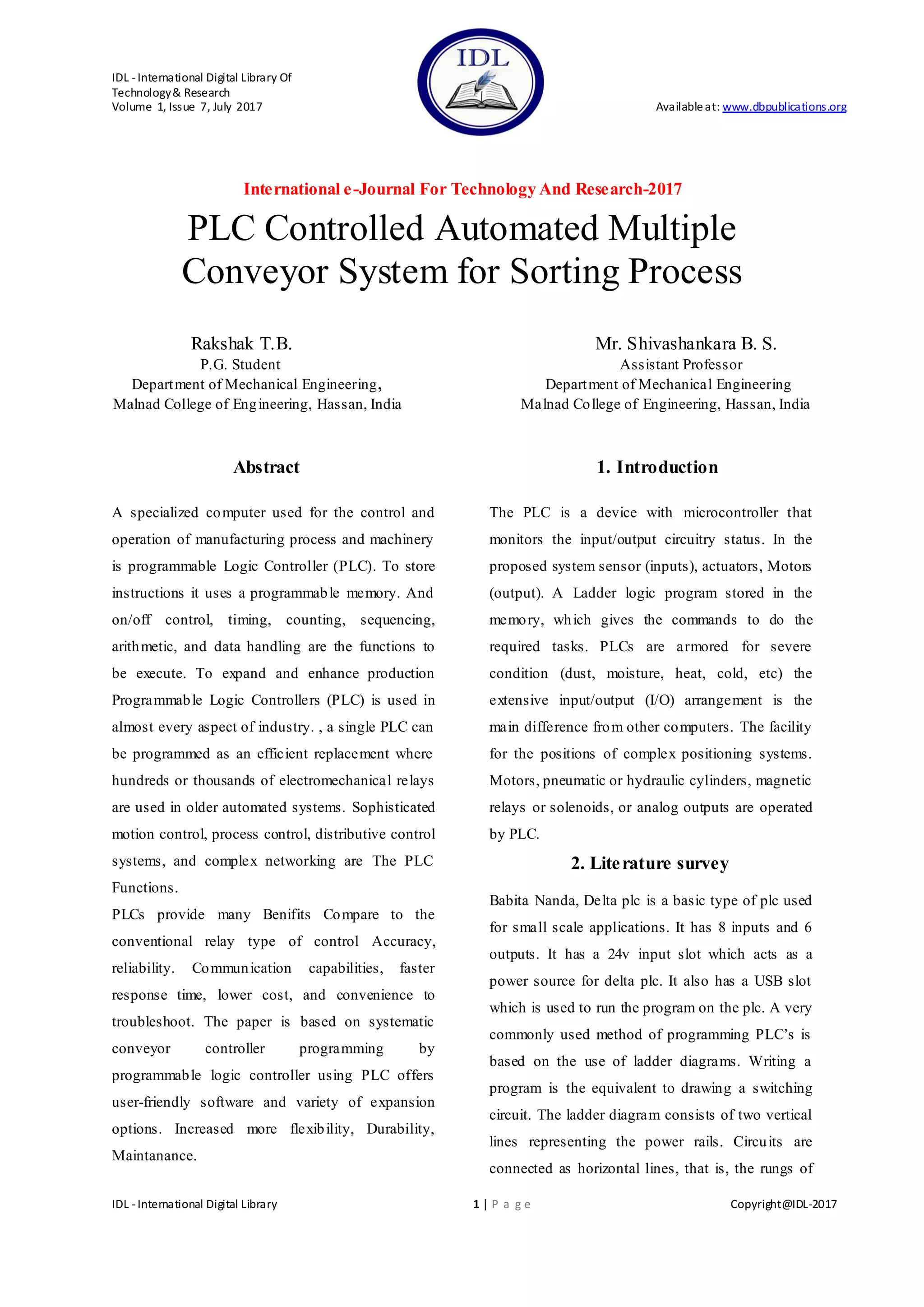 PLC Controlled Automated Multiple Conveyor System for Sorting Process | PDF