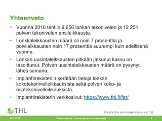 Lonkan ja polven tekoniveltilastot 2016 | PPT