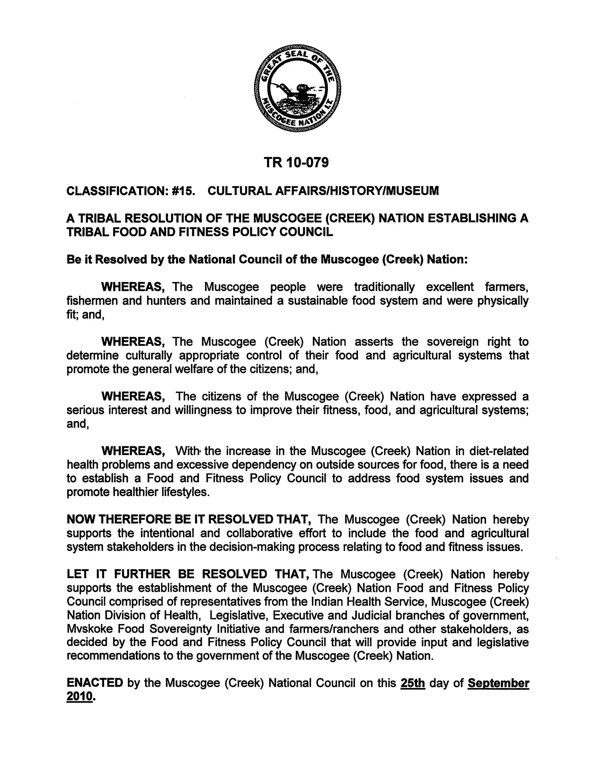 Food Policy Councils in the Native American Tribal Setting - Tribal ...