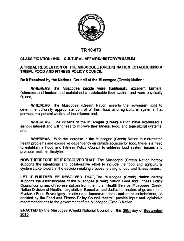 Food Policy Councils in the Native American Tribal Setting - Tribal ...