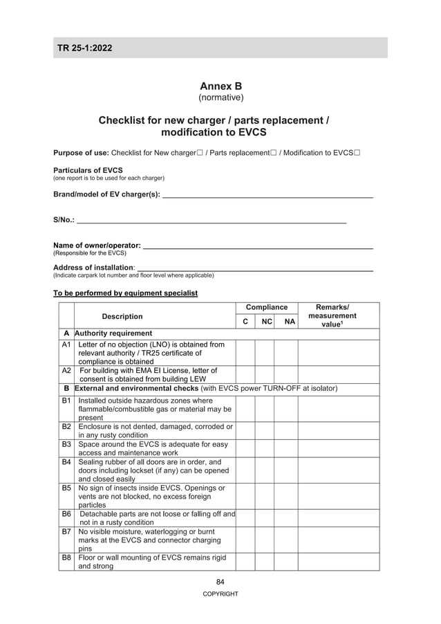 TR25-1 Annex B - T&C Checklist.pdf | Green Vehicles | Auto Type