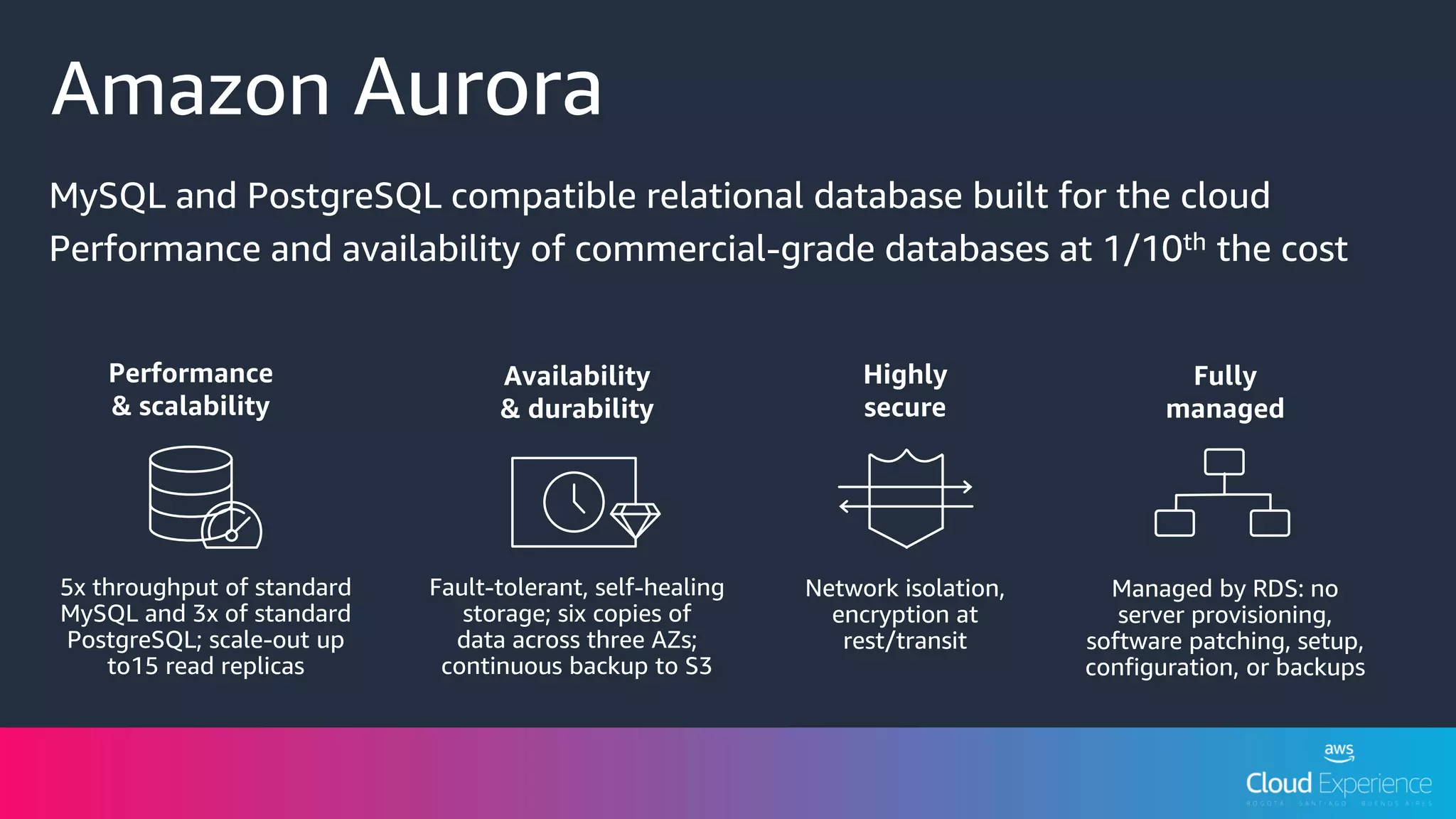 AWS Cloud Experience CA: Bases de Datos en AWS: distintas necesidades, distintos sabores | PDF