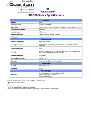 Tranzeo TR – 500 Series (quantumwimax.com) | PDF