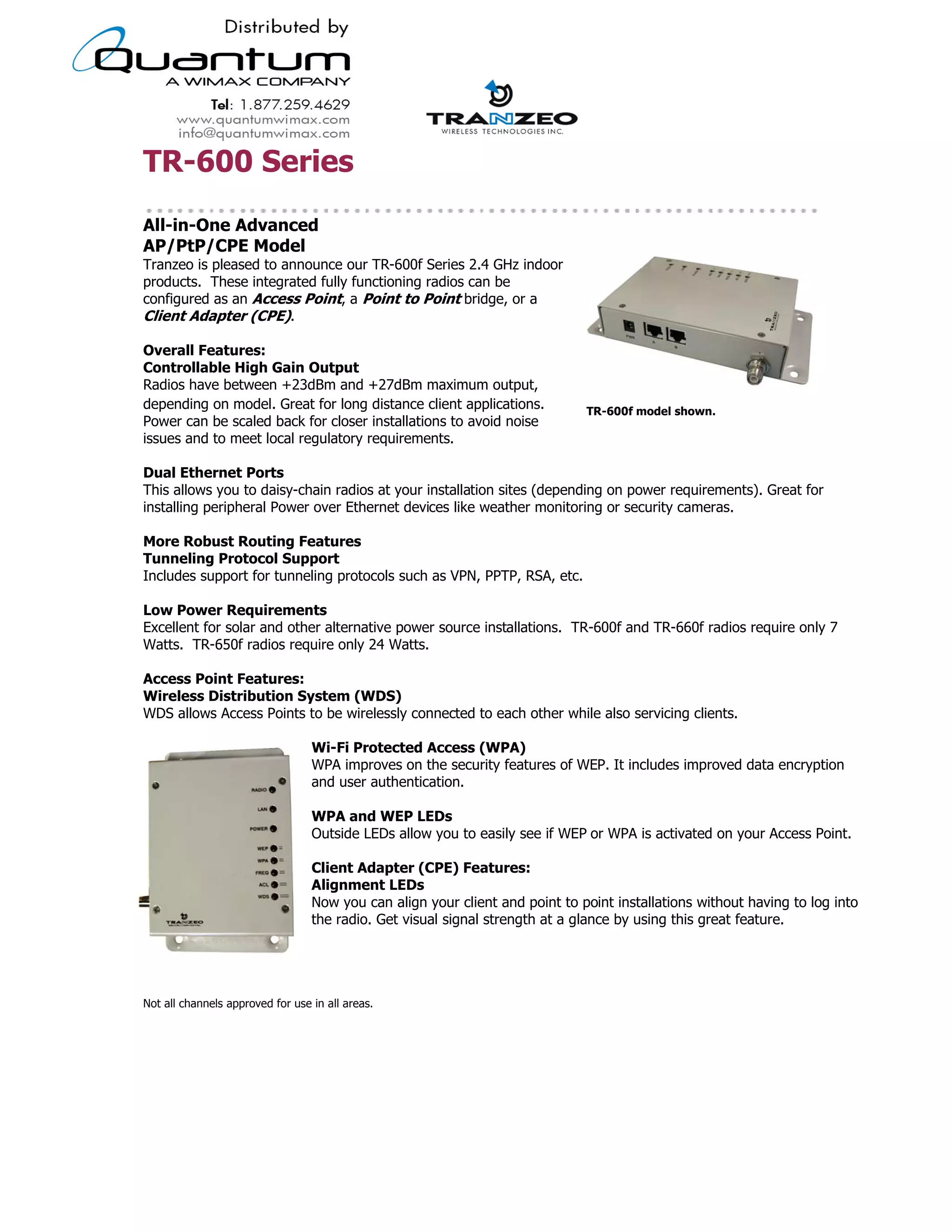 Tranzeo TR – 600 Series (quantumwimax.com) | PDF