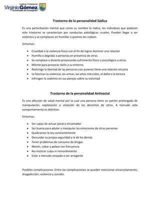 Trastornos de la Personalidad | PDF