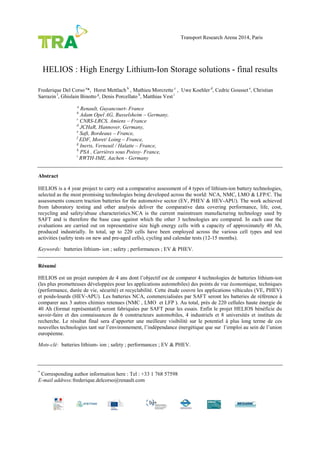 European Green Cars Initiative Projects HELIOS Final Paper (2014) | PDF