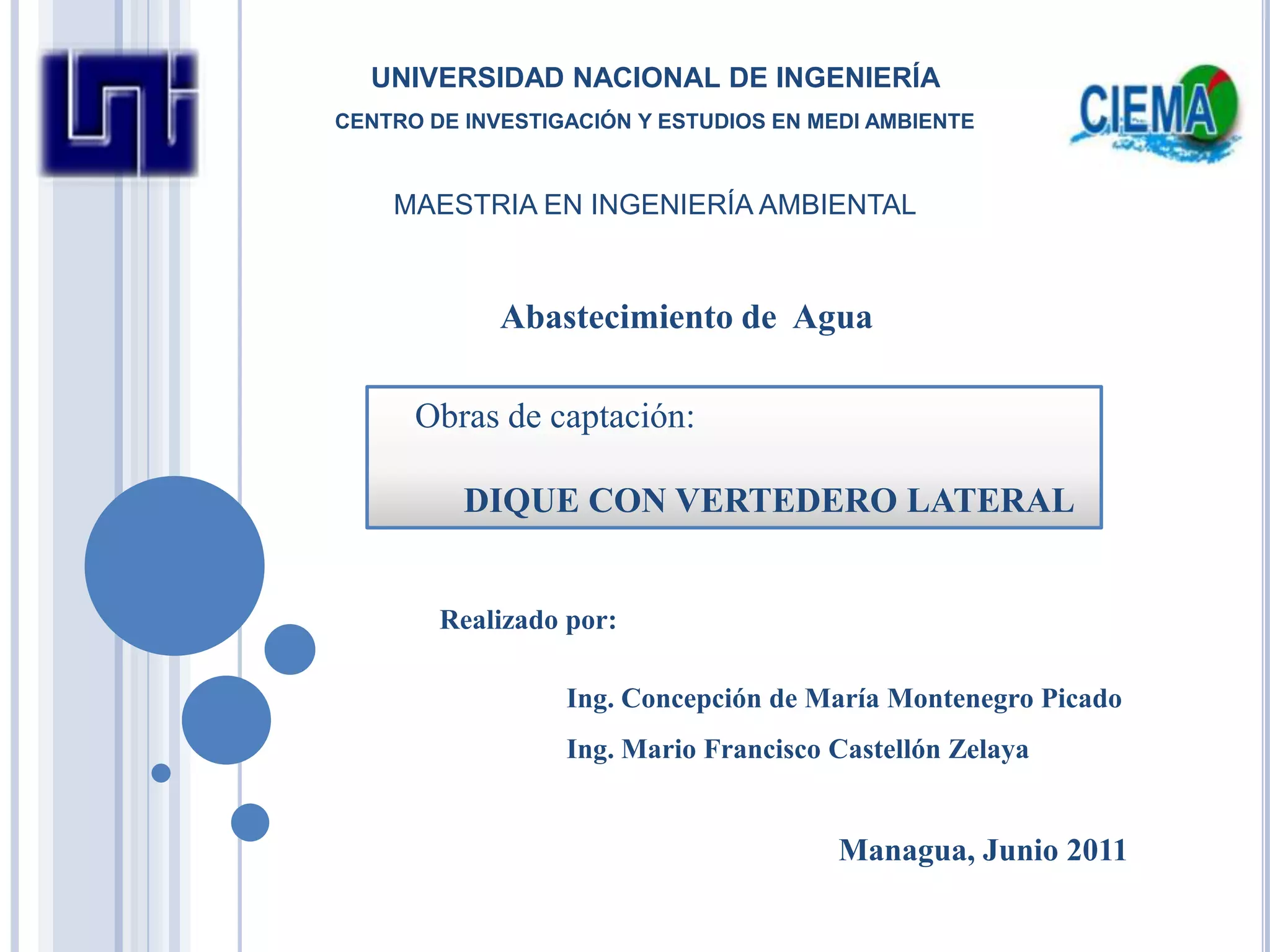 Obra de captación-Dique con vertedero lateral | PPTX