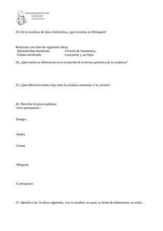 Trabajo arte griego bachillerato, griego | PDF