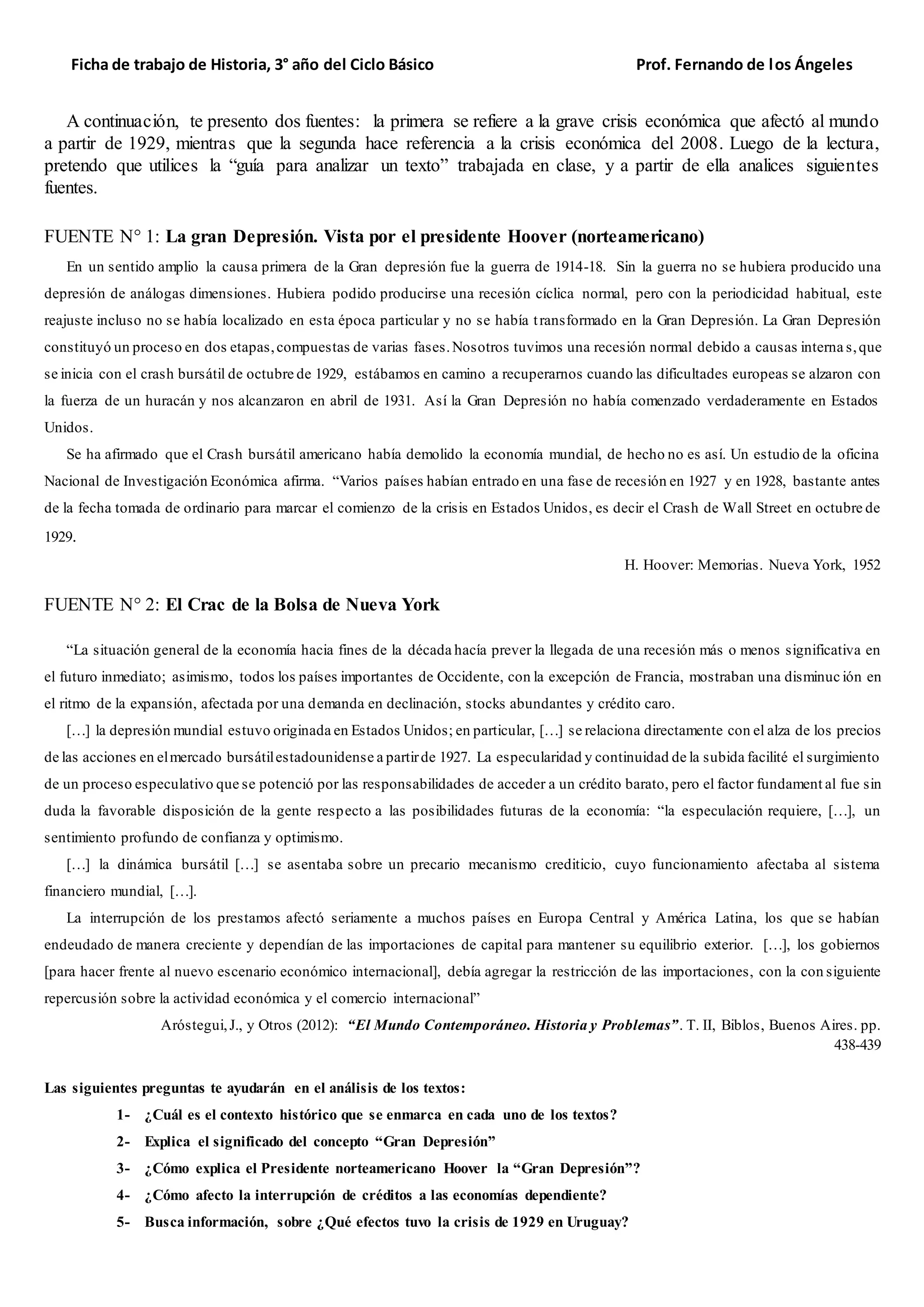 Trabajo con fuentes, crisis del 29 | DOCX