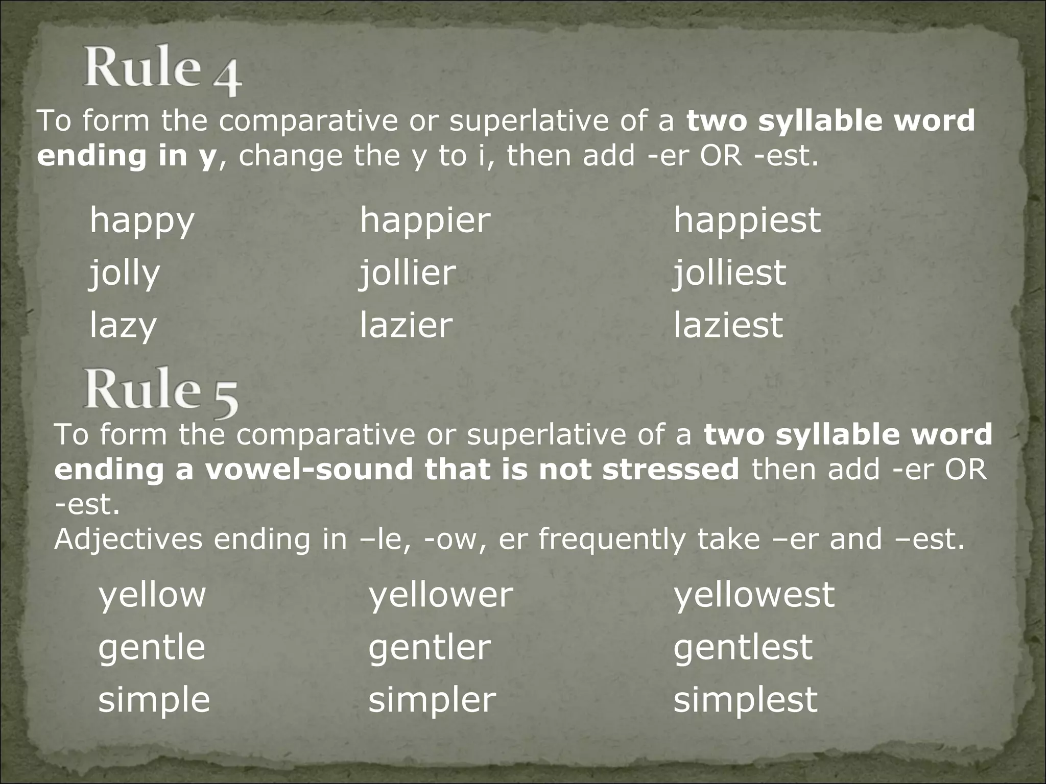 adjectives, adverbs, superlatives (rulers) | PPT