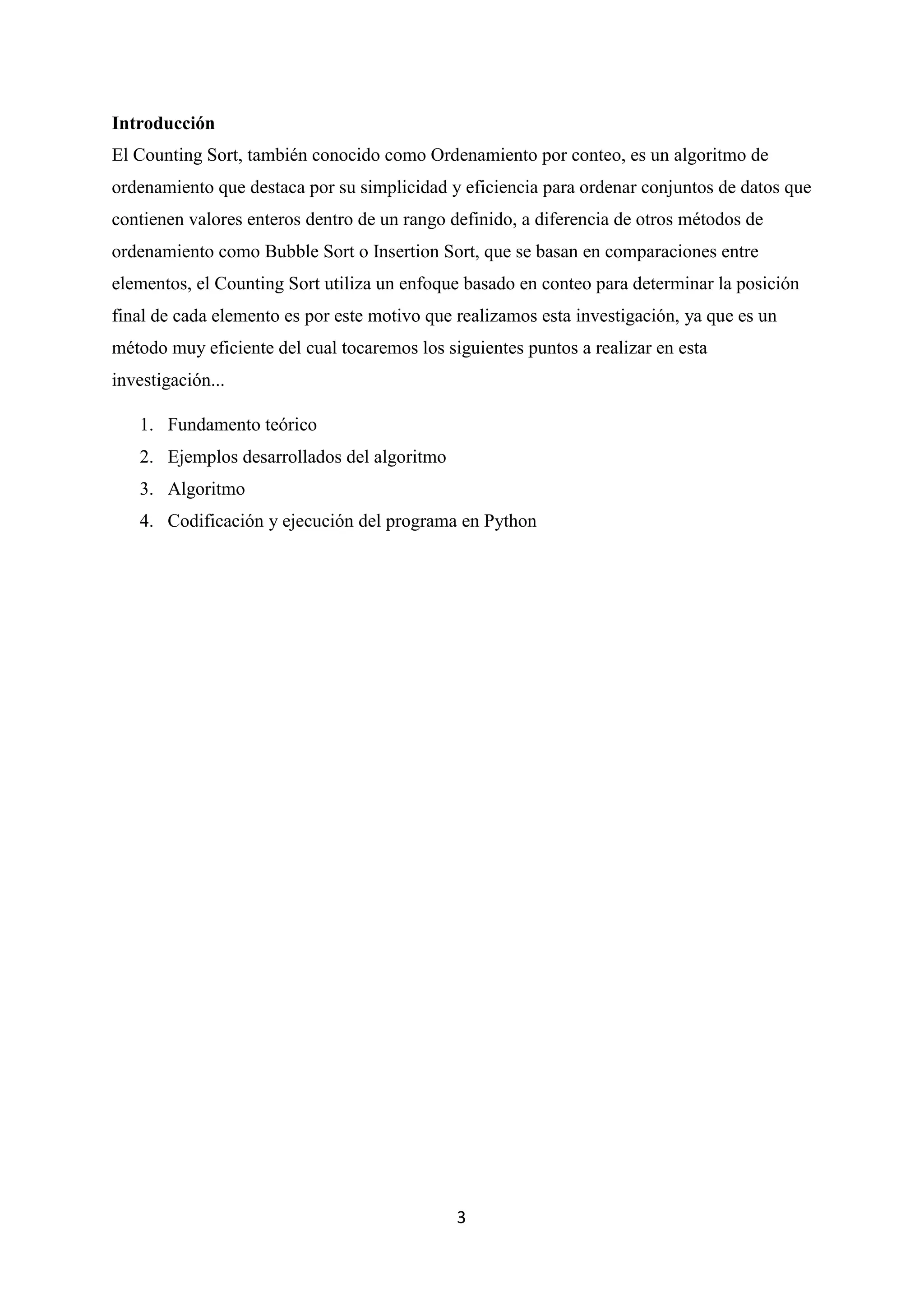 Algoritmo Metodo De Ordenamiento Counting Sort Pdf