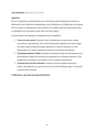 ALGORITMO METODO DE ORDENAMIENTO COUNTING SORT | DOCX