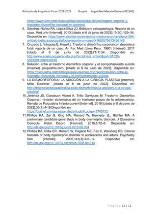 Caso clínico de Trastorno Dismórfico Corporal (Trabajo de Psiquiatría ...