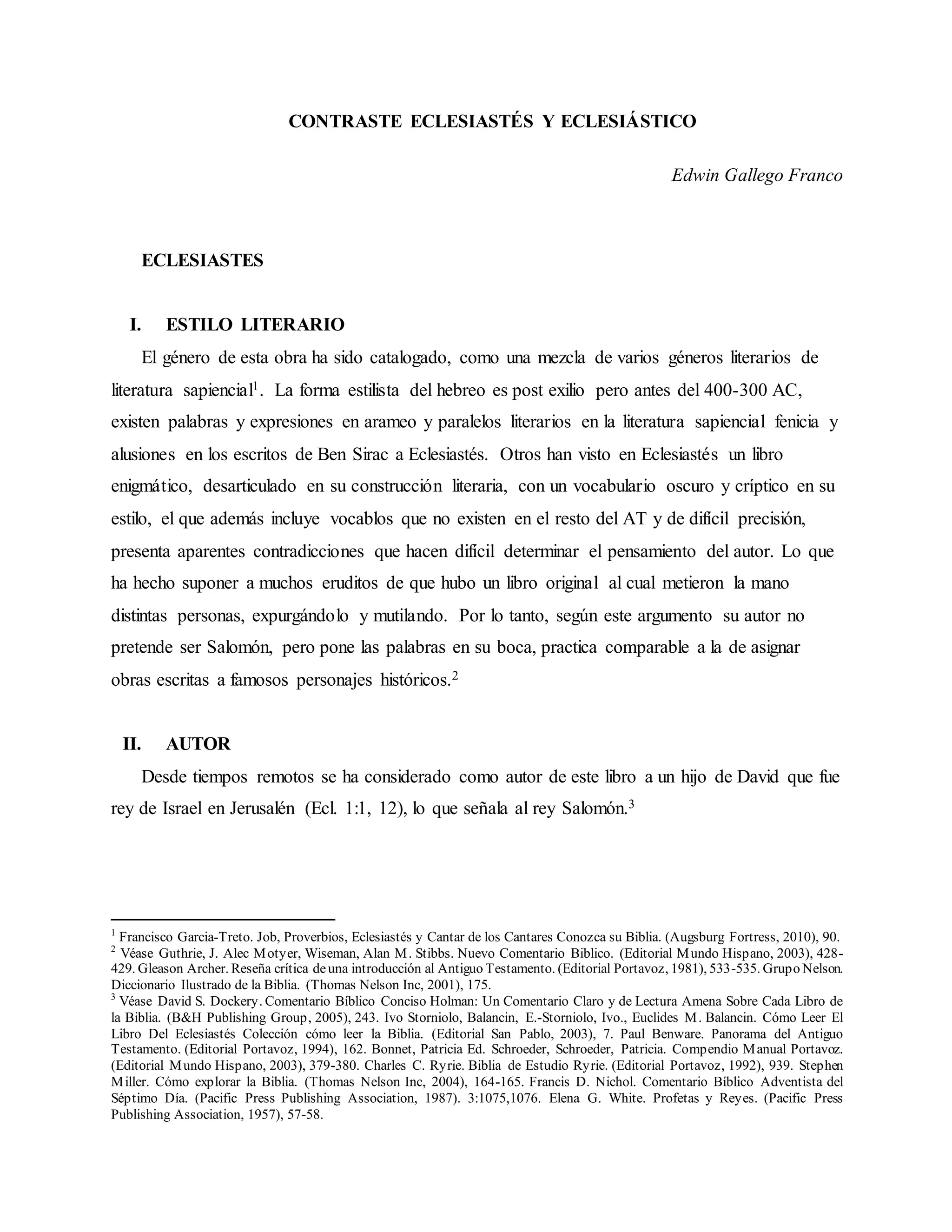 Trabajo eclesiastes y eclesiastico | DOCX