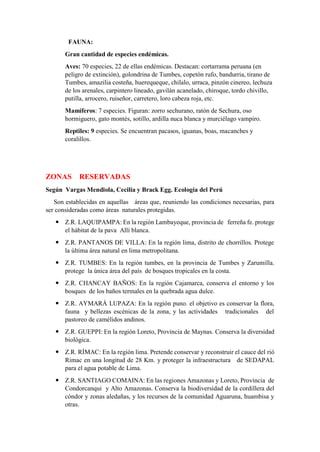 Biodiversidad de Áreas Naturales Protegidas en Perú | PDF