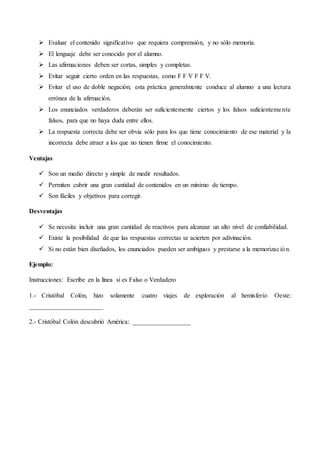 Trabajo escrito de reactivos de verdadero y falso | DOCX
