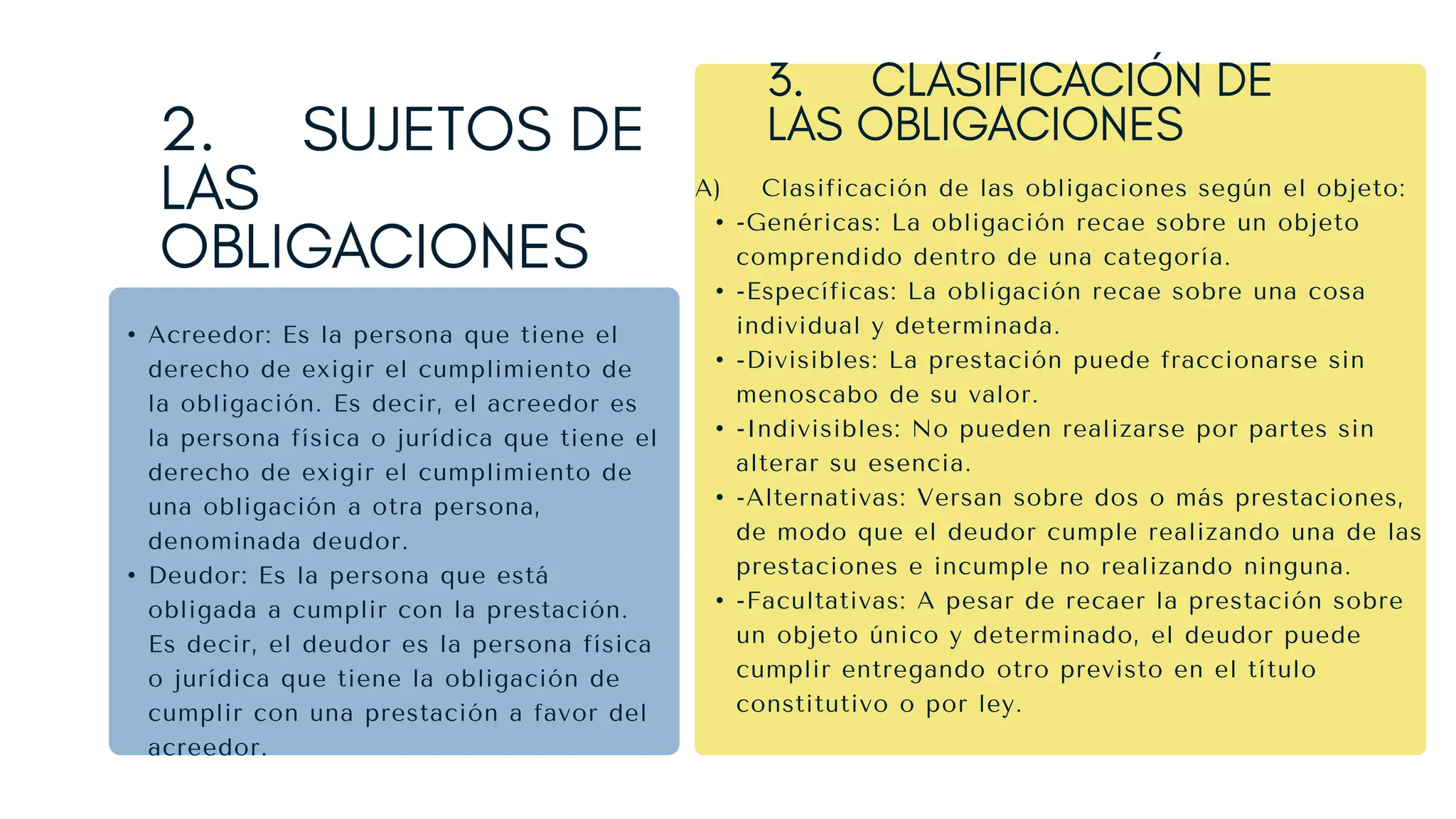 LAS OBLIGACIONES Y SU CLASIFICACIÓN SEGÚN EL SUJETO Y SEGÚN EL OBJETO | PPT