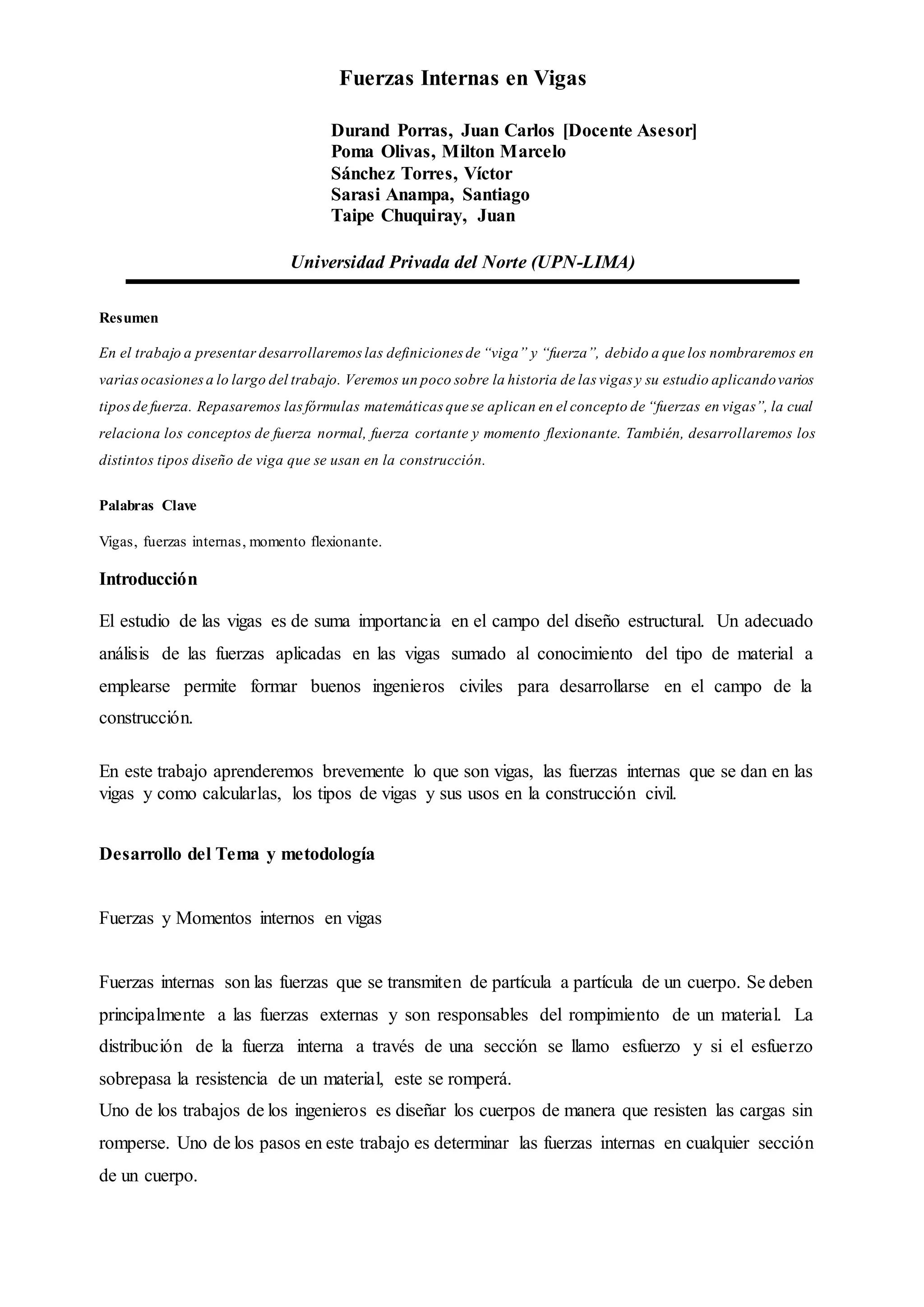 Fuerzas internas en vigas | DOCX