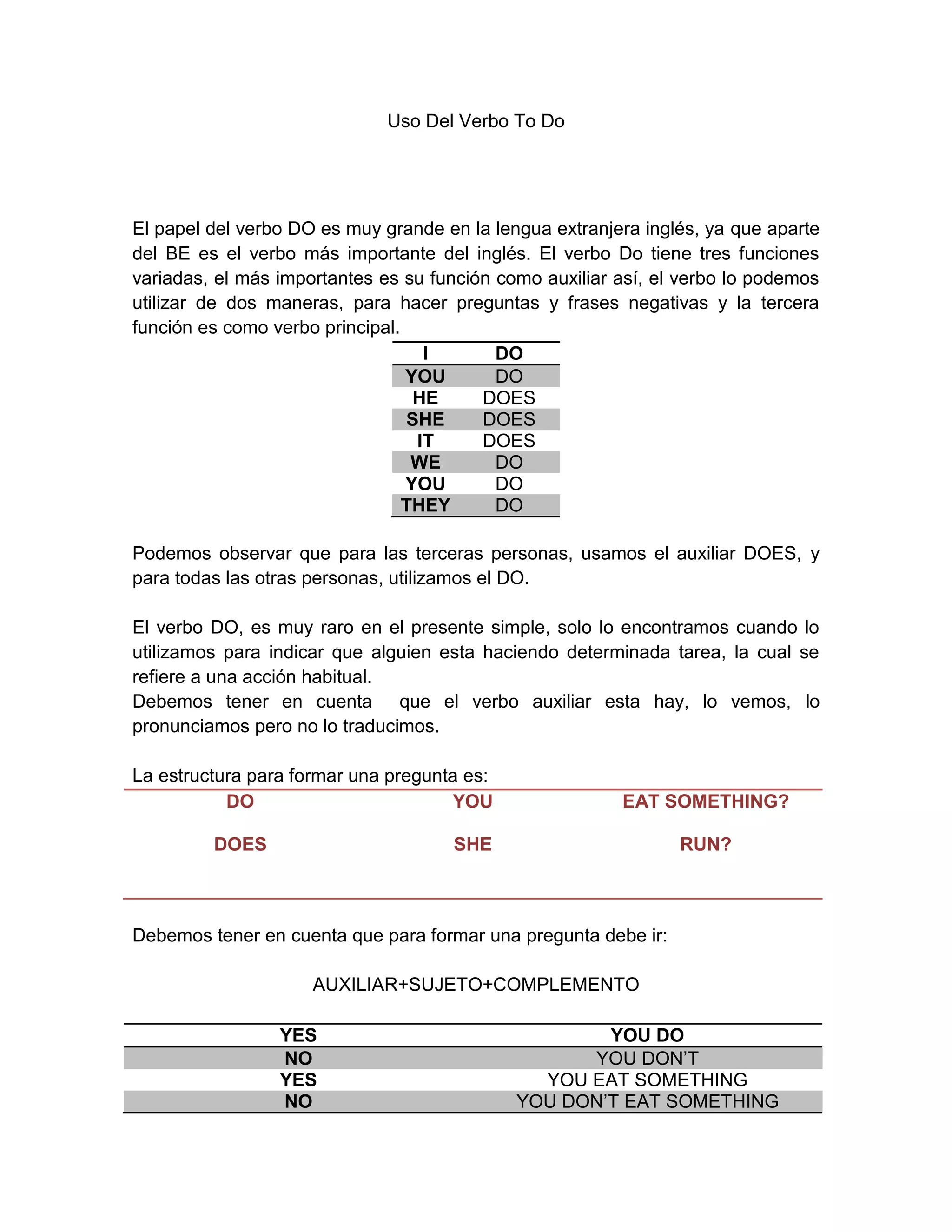 Verb "TO BE" y VERB TO DO" | PDF | Educational Assessment | Education