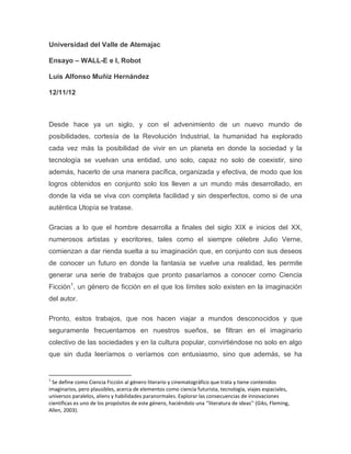 Ensayo: Wall-E y Yo, Robot y las 3 Leyes de la Robótica de Asimov | DOCX
