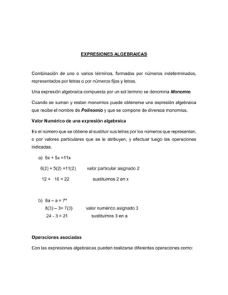 trabajo matematica -expresion algebraica | DOCX