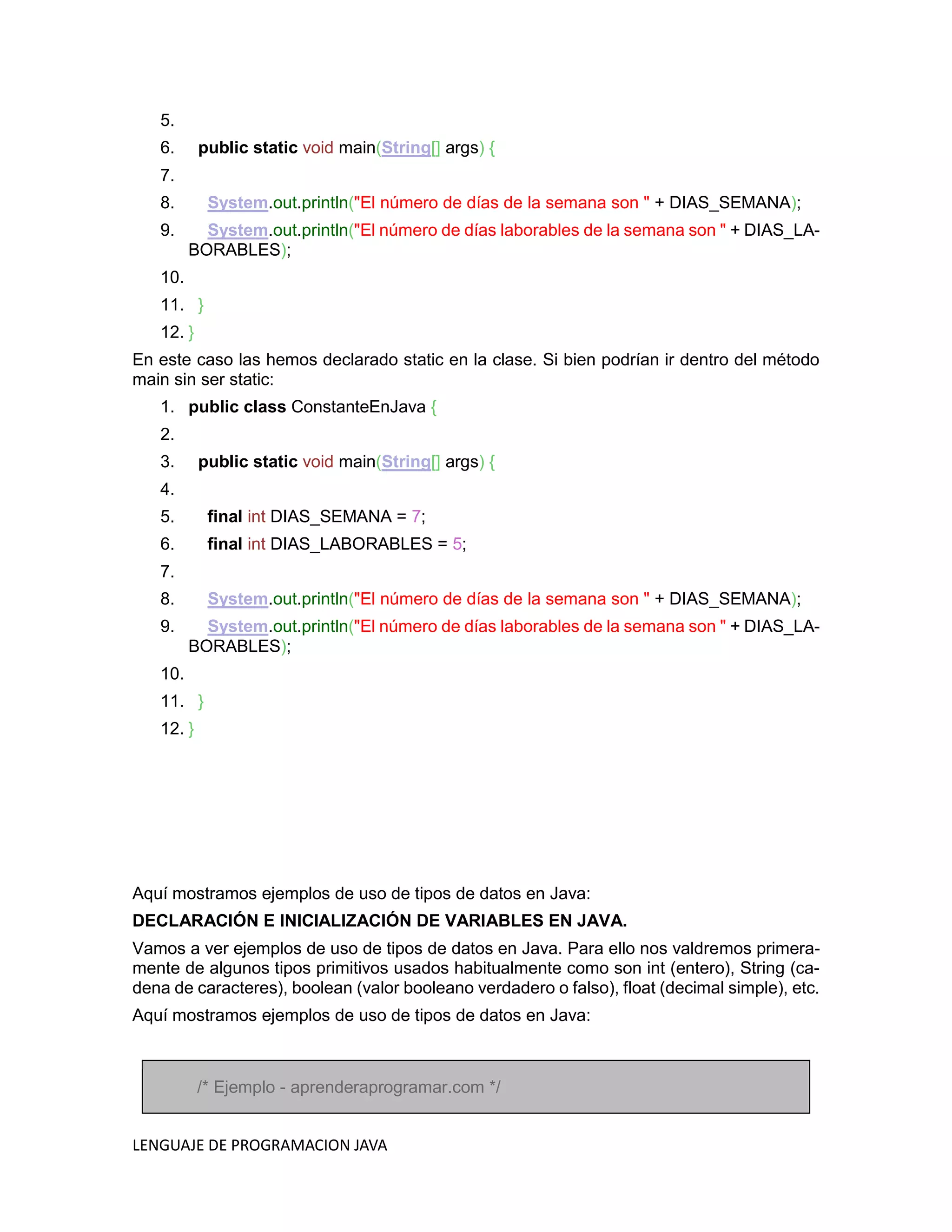 Trabajo practico de lenguaje java.Conceptos. Estructuras. Programacion. | PDF | Programming ...