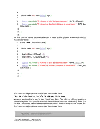 Trabajo practico de lenguaje java.Conceptos. Estructuras. Programacion. | PDF | Programming ...
