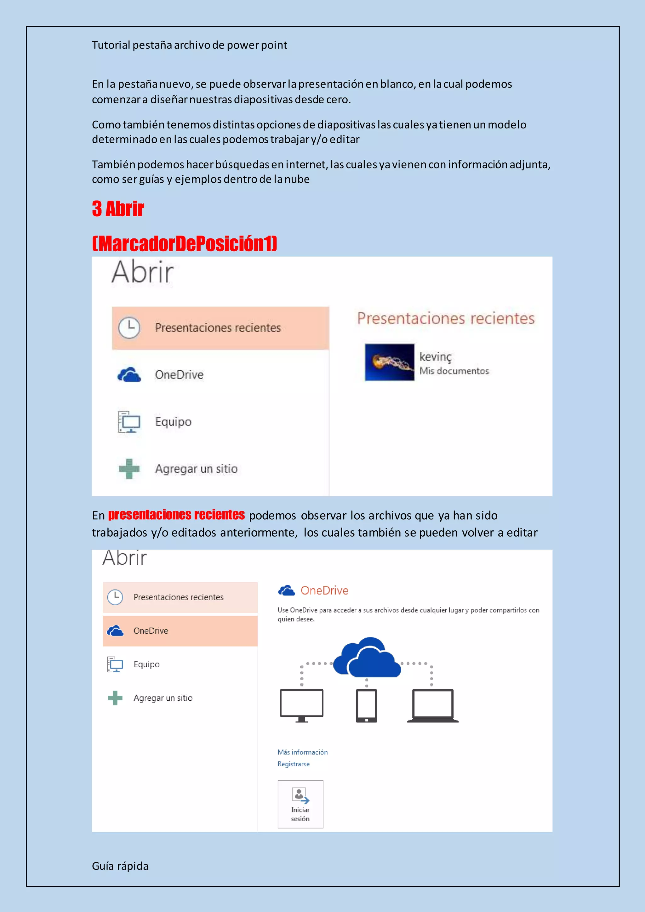 tutorial sobre la pestaña archivo de power point | DOCX