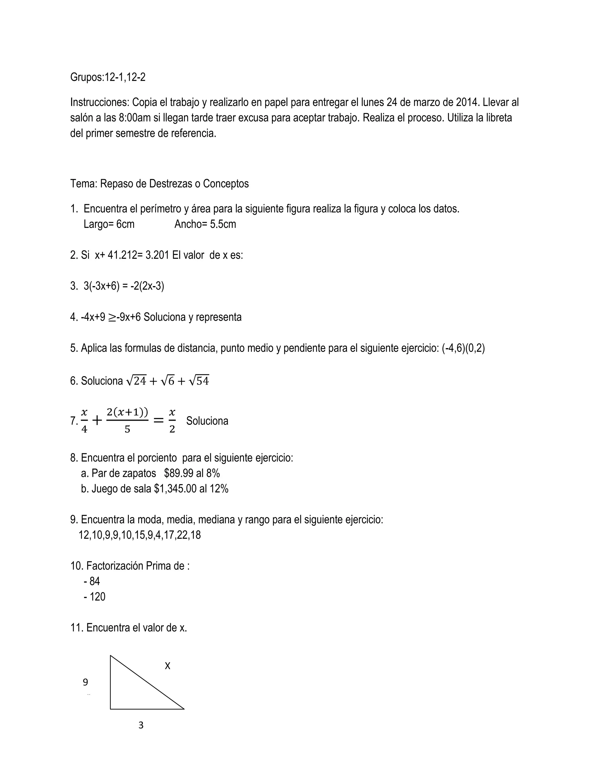 Trabajo repaso de destrezas Grado 12 | DOCX