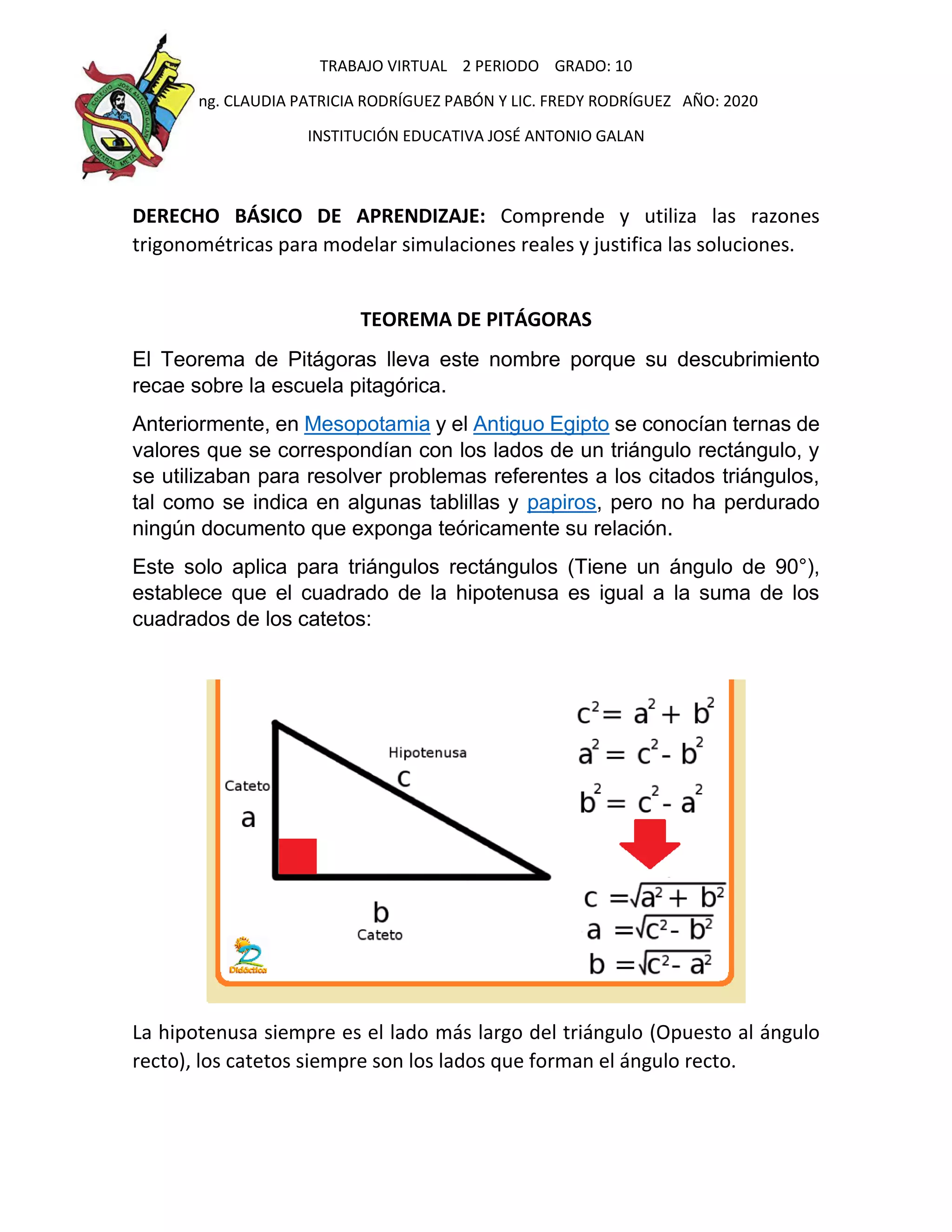 Guia 2. TEOREMA DE PITAGORAS | PDF