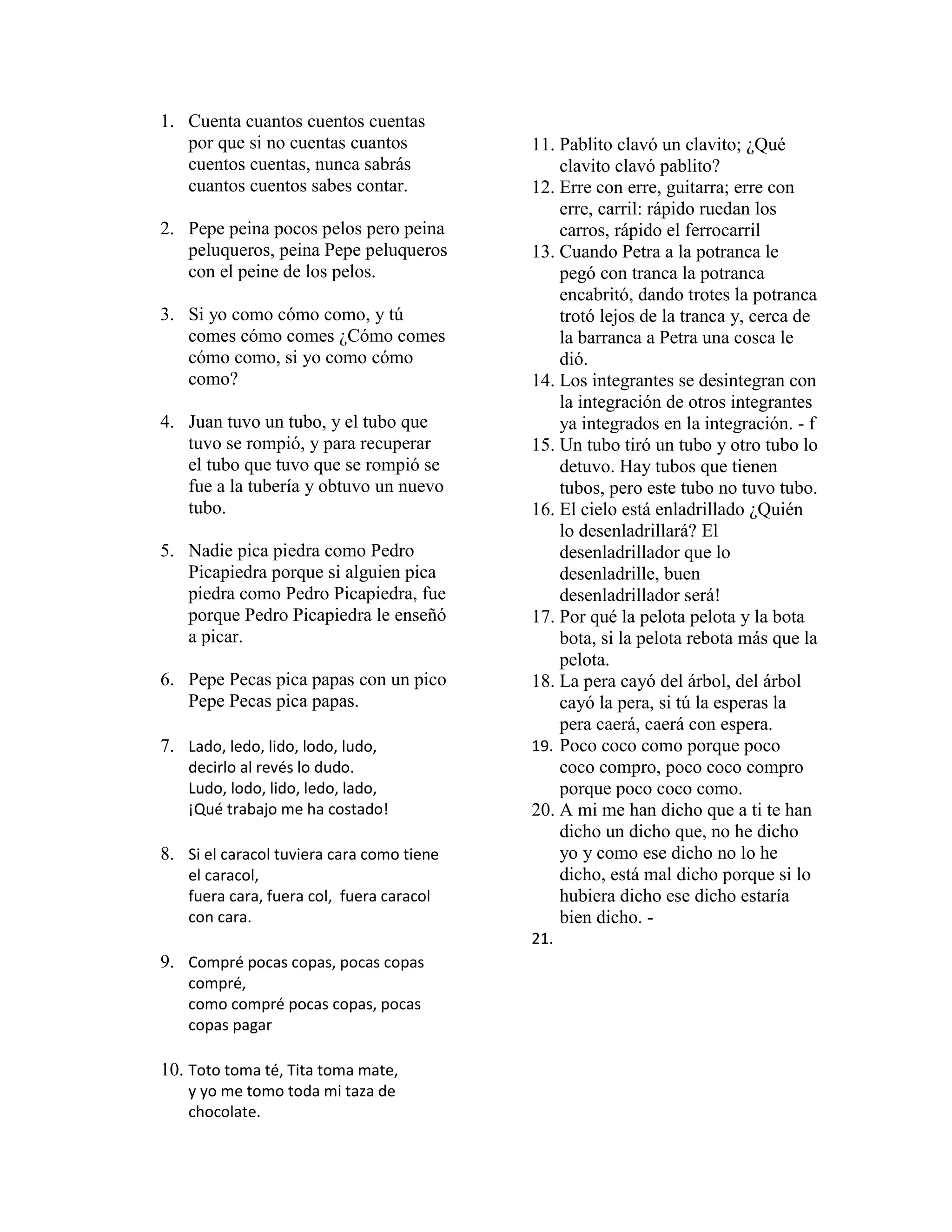 Trabalenguas | PDF